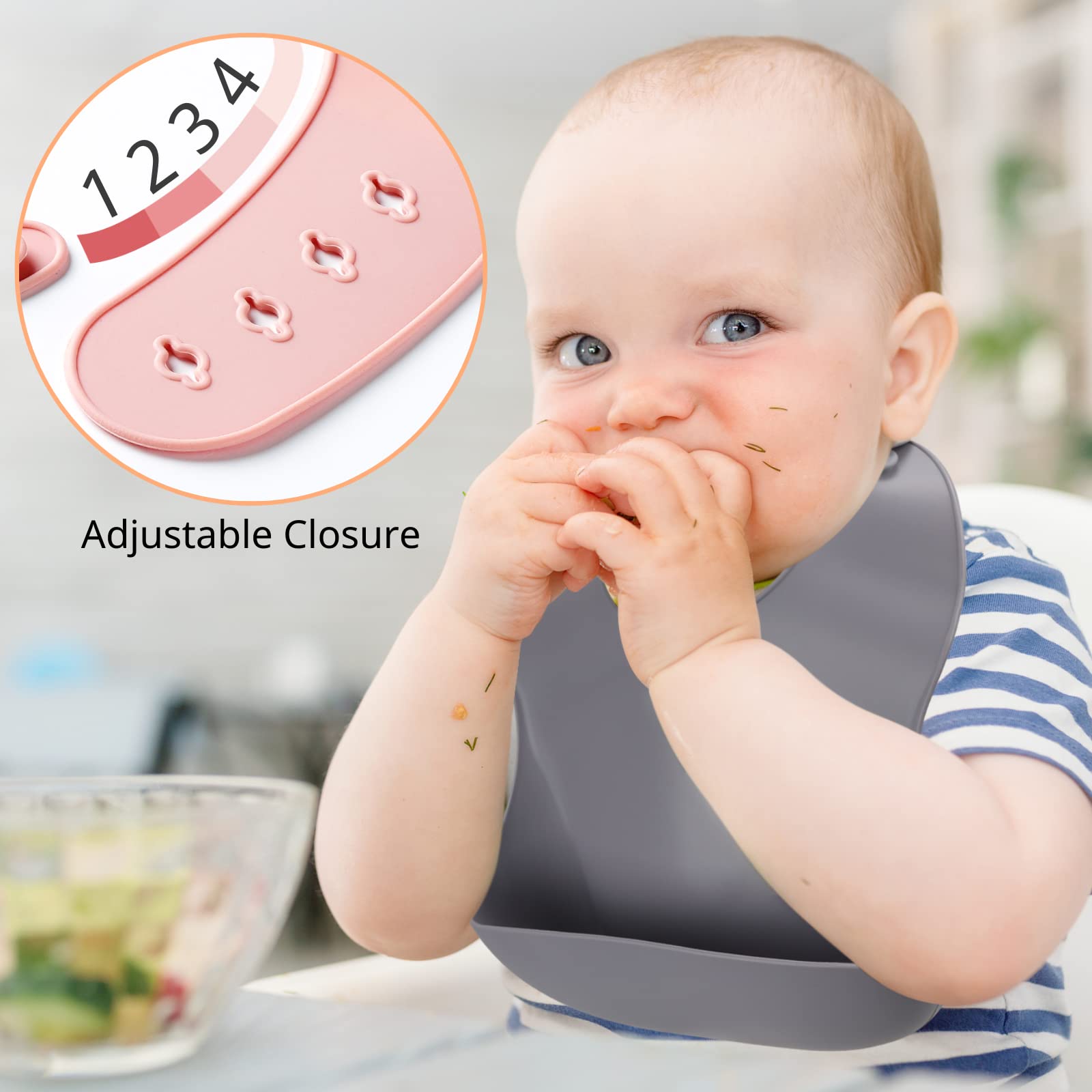 Mintlyfe Silicone Bibs for Babies, 2 Sets Baby Feeding Bibs Waterproof Soft Durable Adjustable Bibs, BPA Free (Blush/Muted)