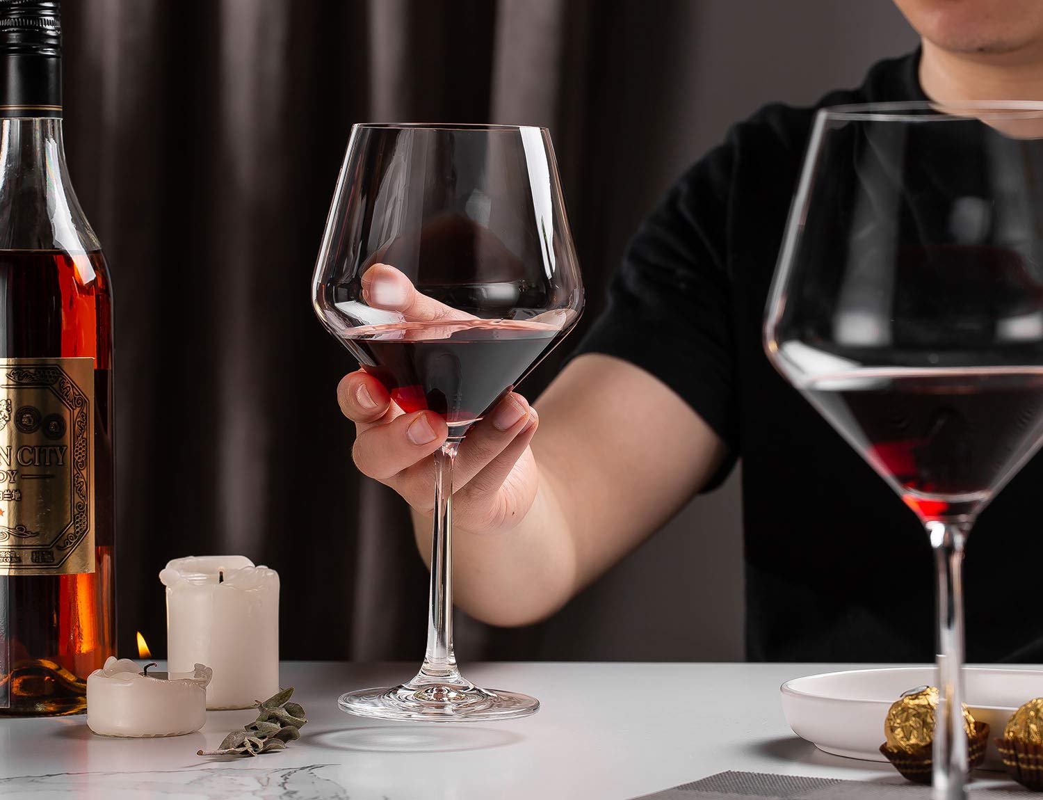 KOSIUN, Wine Glasses, Hand Blown,Large Bowl, Lead-Free Crystal, Long Stem, 23-Ounces, Burgundy, Set of 4