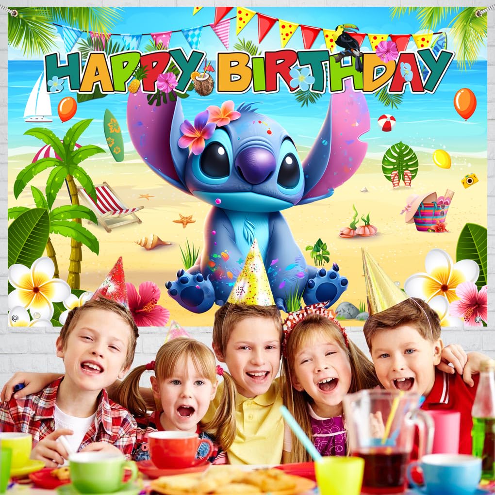 Titenmaoyi Birthday Party Decorations, 5x3ft Happy Birthday Backdrop Hawaiian Banner Background for Tropical Beach Birthday Party Decorations