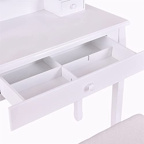 SDGH White Makeup Dresser Dresser Desk Chair Set with Square and 3 Drawer Dresser Dresser