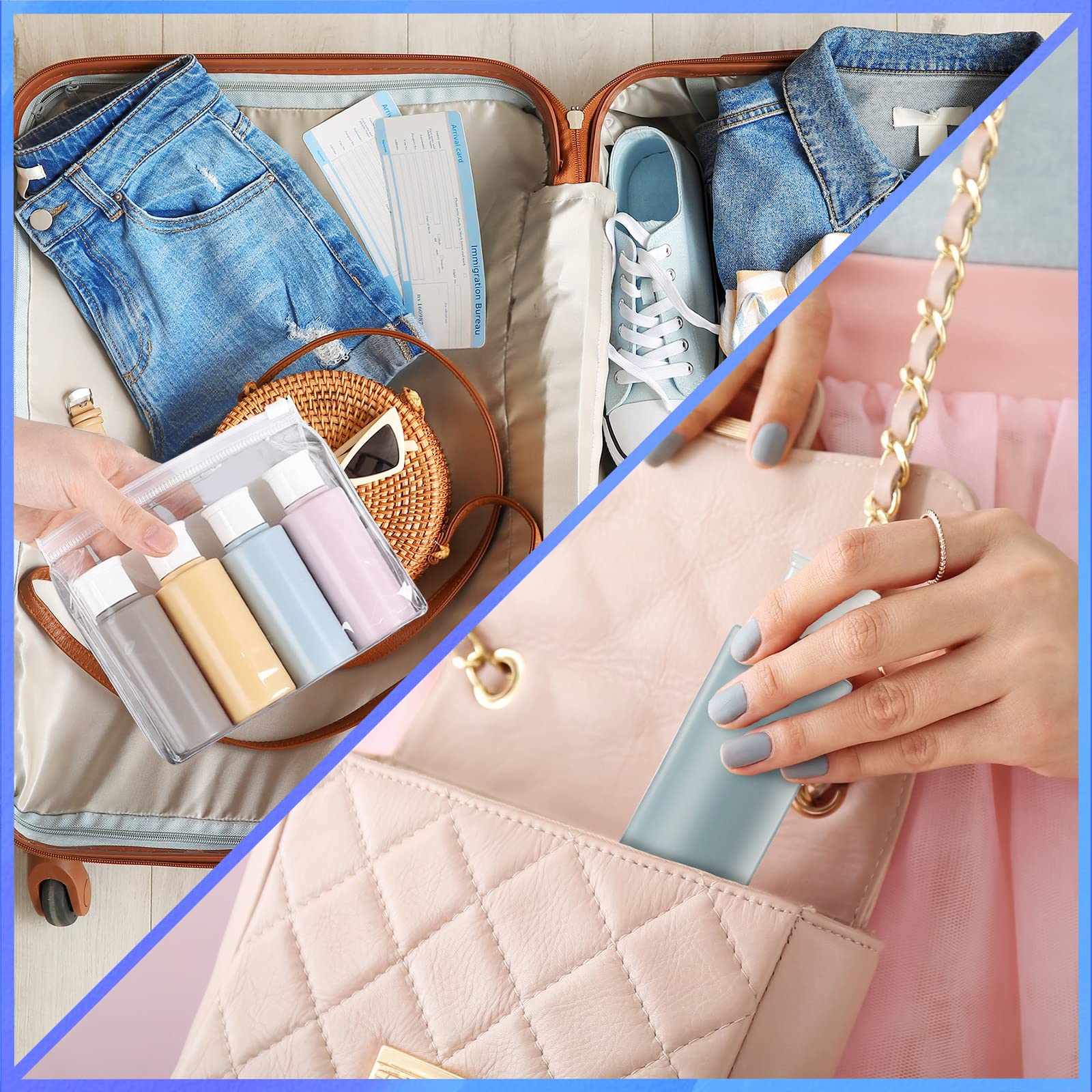 Owlyee Travel Bottles, 2oz Traveling Size Toiletry Containers Set with Bag, Empty Tsa Accessories for Shampoo, Lotion, Conditioner (60ML, 4PCS)