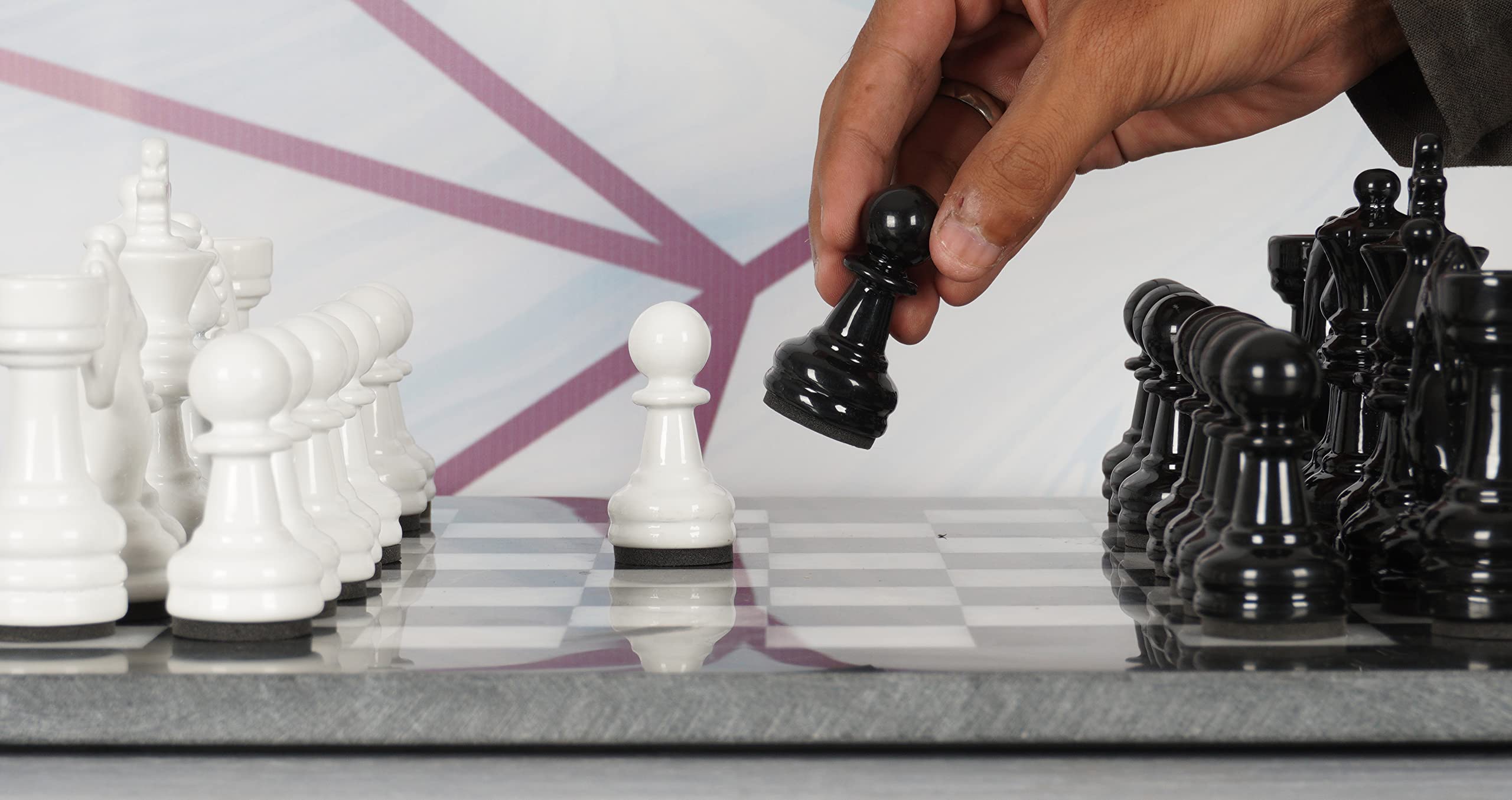 Marblous Krafts 15 Inches Black & White Chess Set with 32 Metallic Figures & 2 Extra Queens and Marble Board - Large Staunton Handmade Chess Game & Chess Sets for Adults and Family