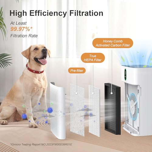 MORENTO Smart Air Purifier for home Large Rooms up to 1076 ft², Wi-Fi and Alexa compatible, PM2.5 Air Quality Display, Auto Mode, Quiet Mode 24dB, HEPA Filter Removes Dust, Pollen, Smoke (White)