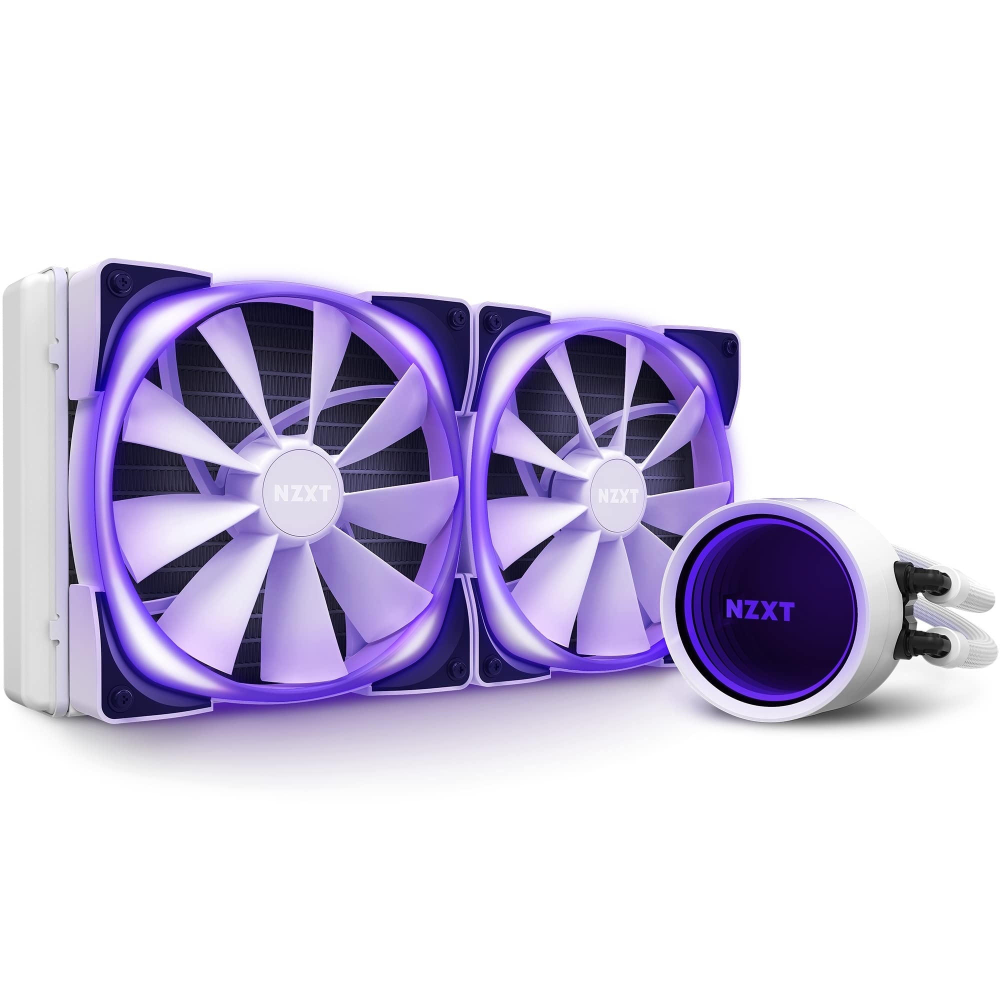 NZXT Kraken X63 RGB 280mm - RL-KRX63-RW - AIO RGB CPU Liquid Cooler, White & AER RGB 2-120mm - HF-28120-BW - Advanced Lighting Customizations - Winglet Tips - Fluid Dynamic Bearing - White
