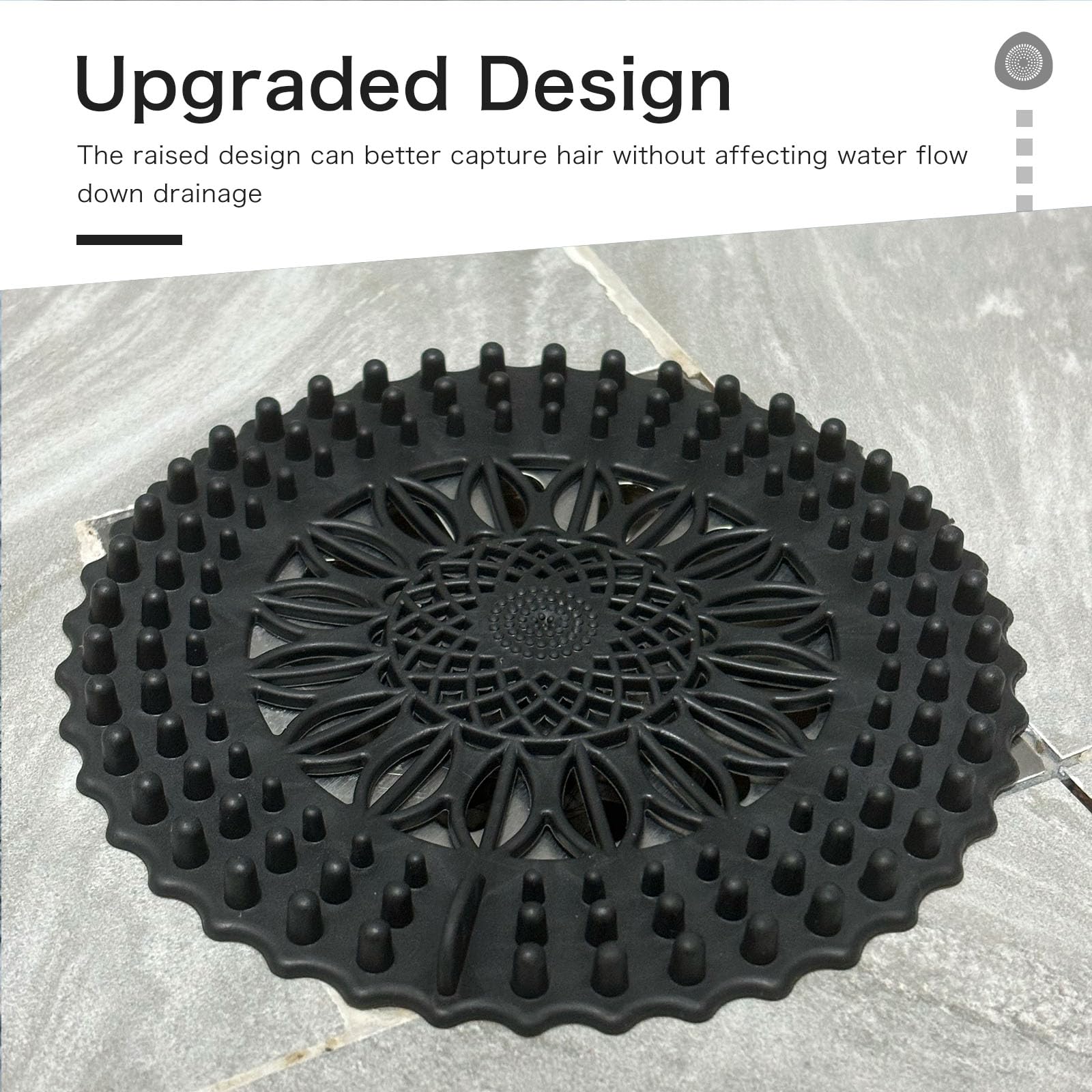 Shower Drain Cover Hair Catcher Shower Drain Hair Catcher, Silicone Hair Stopper for Bathtub Drain Bathroom Kitchen Sink, 4 Pack (Black)