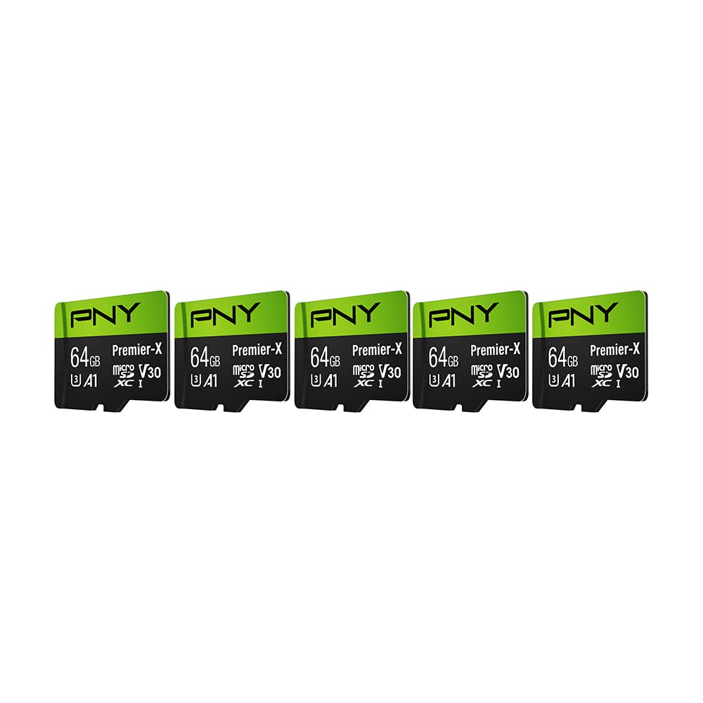 PNY 64GB Premier-X Class 10 U3 V30 microSDXC Flash Memory Card 5-Pack - 100MB/s, Class 10, U3, V30, A1, 4K UHD, Full HD, UHS-I, Micro SD & 128GB Turbo Attaché 3 USB 3.0 Flash Drive, 2-Pack