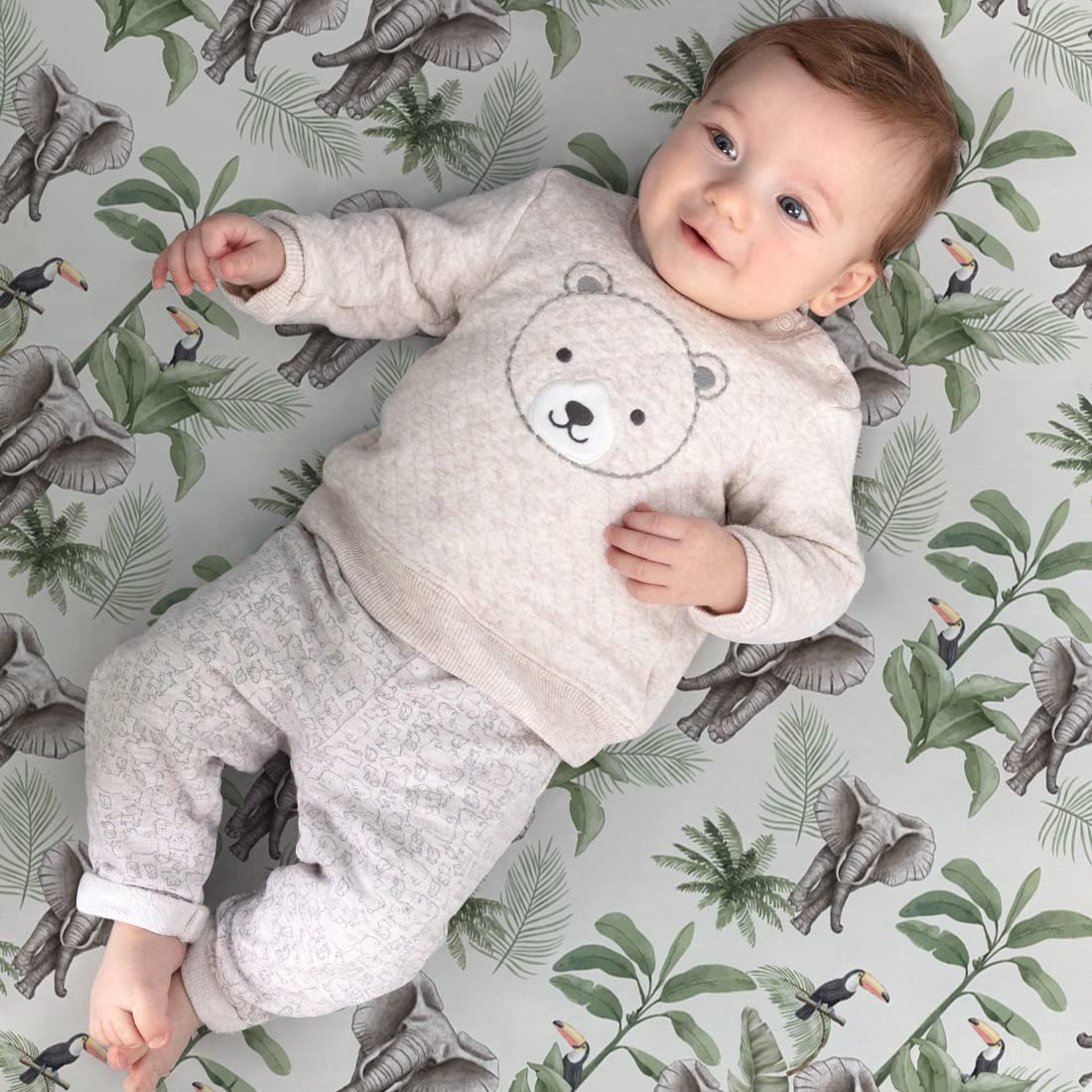 Pack n Play Sheets, BROLEX 2 Pack Mini Crib Sheets,Stretchy Portable Fitted Playard Sheet Set, Convertible Playard Mattress Cover,Ultra Soft Breathable Material,Elephant Toucan
