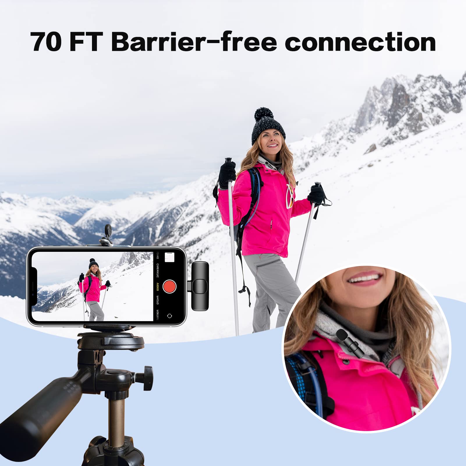 LASMEX Wireless Lavalier Lapel Microphone for iPhone iPad, Plug-Play Professional Small Wireless Clip Mic for Video Recording Interview Vlog YouTube TikTok Facebook Live and Noise Reduction
