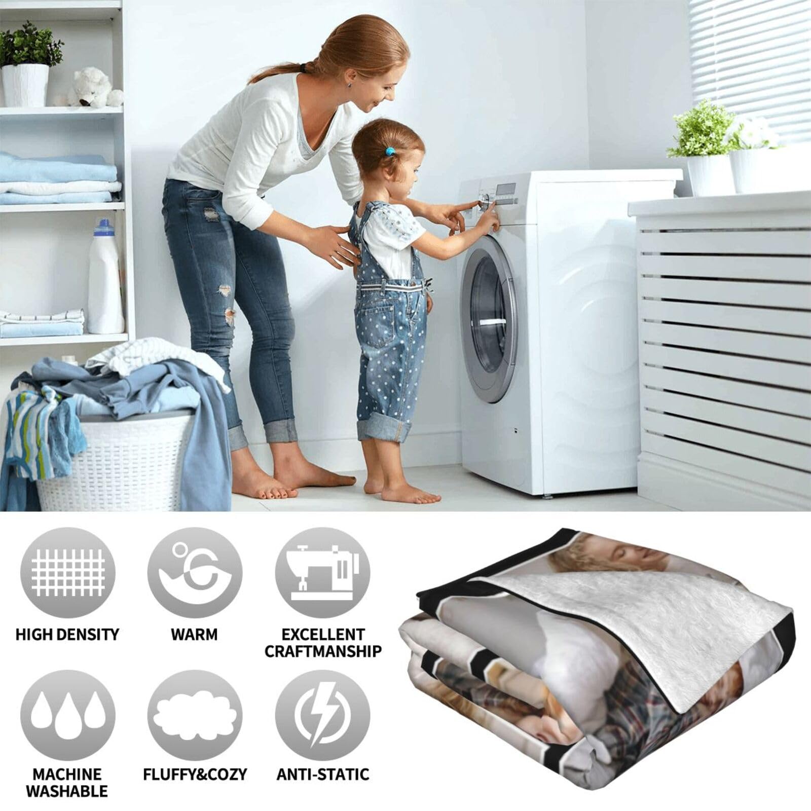 WNNNS Custom Blanket with 5 Photos Multiple Designs, Personalized Gifts for Mom,Dad,Families,Boyfriend,Girlfriend,Kids, Valentines Blanket with Multiple Designs.