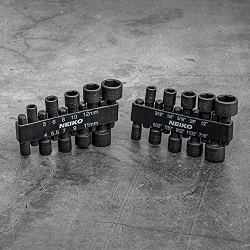 NEIKO 10068A Nut Driver Set, For Impact Drill and Driver, 20 Piece, 1/4β Hex Small Nut Driver Bit Set, Metric and Standard, 4-12 mm & 5/32β-1/2β, CR-V Steel, Nutsetter Driver Bits