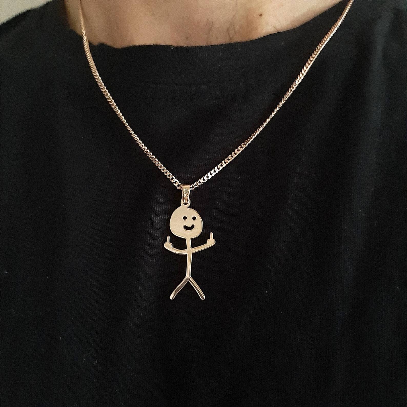 LIU JUN Funny Doodle Necklace Personalized Finger Statement Best Friend Pendant Unique Friendship Gift for Women Men Cool Handmade Silver Necklaces Jewelry (2pcs silver)