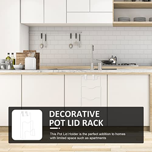 Luxshiny Cabinet Organizer Wall Mount Pot Lid Rack Punch Free Stainless Steel Hanging Cutting Board Pot Lid Holder Cabinet Door Pot Lid Organizer Pan Cover Rack Hanger for Kitchen White Shelf Bracket