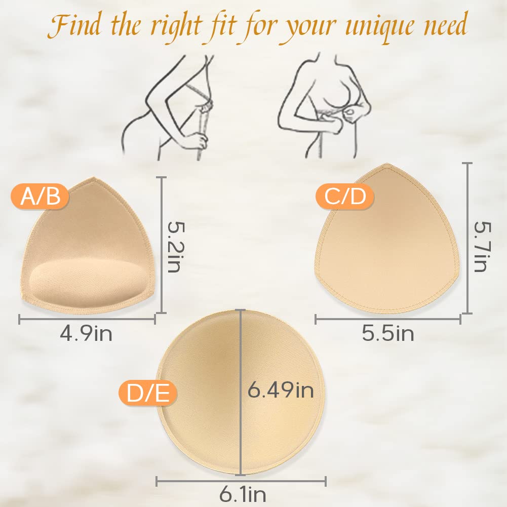 HOTSO Women's Push Up Padding Inserts Removable Bra Pads Inserts Reusable Breathable Breast Enhancers Invisible Bra Liner Pads (Round skin tone, L)