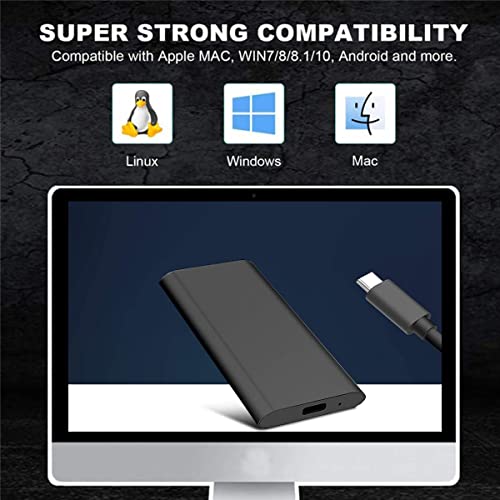 POENOWNE External Solid State Drive 2000GB high Speed USB 3.1 Type-C Protable External SSD Protable Hard Drive External SSD Compatible with PC, Laptop, Desktop and Mac (B-Black)