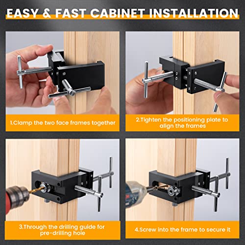 Neitra Cabinet Installation Clamps - Cabinetry Clamp for Easy and Fast Installing Face Frame of Cabinets, Highly Durable All Metal Claws with Two Flexible Drill Hole Guides, Orange (2 PACK, Black)