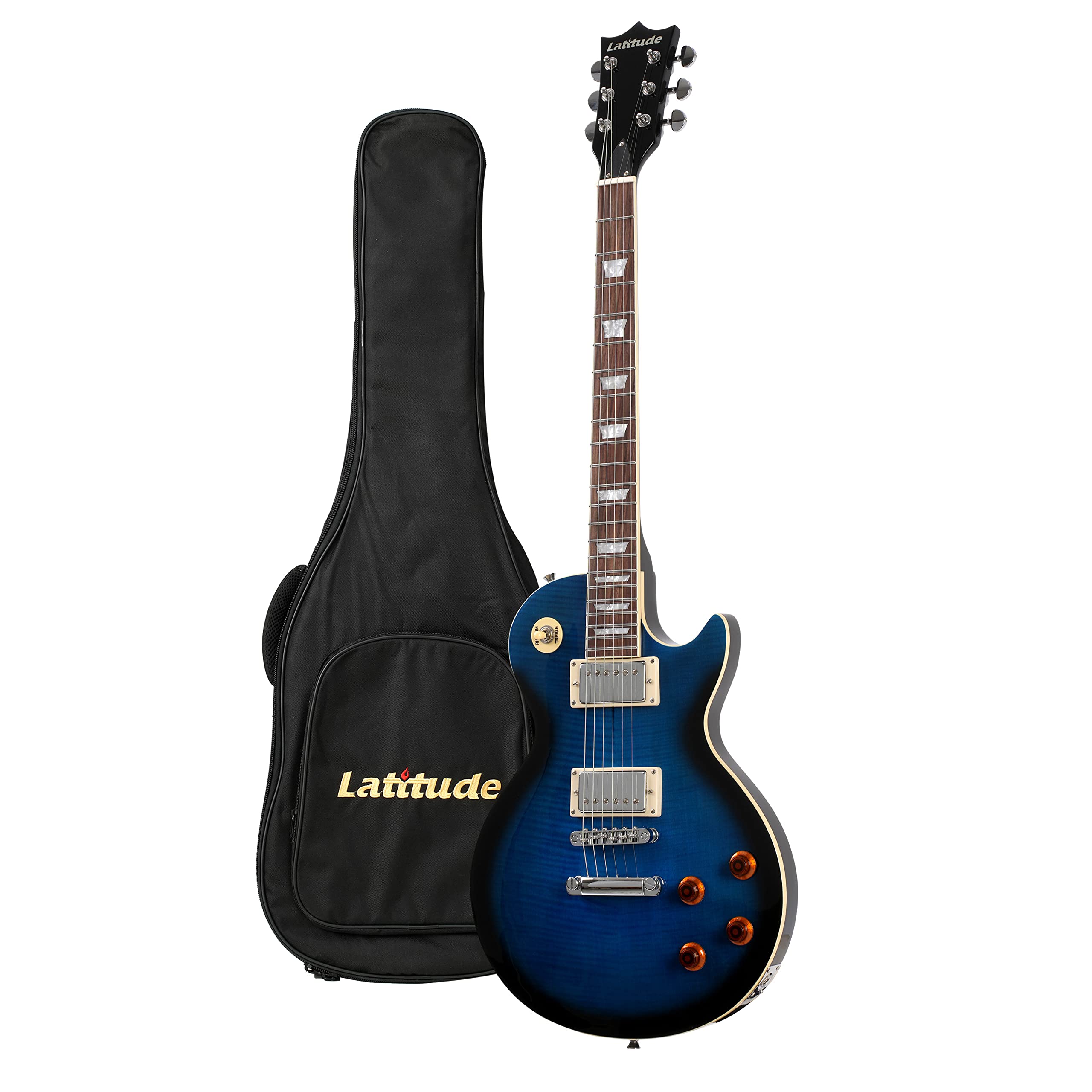 Latitude NW-1915 Les Paul Electric Guitar 6 String Single Cut with Dual Humbuckers Solid Body LP Style Guitar (Blue)