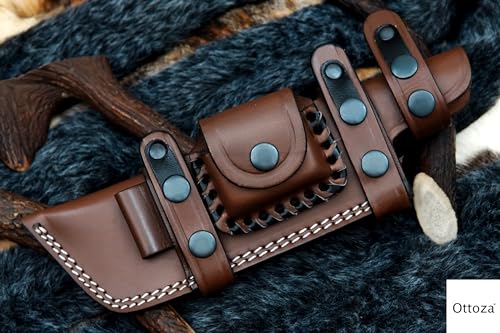 Ottoza Handmade Leather Knife Sheath Right Hand Tracker Knife Sheath - Bushcraft Knife Sheath - Hunting Knife Sheath - Survival Knife Sheath Horizontal Carry Dark Brown TOP Grain Leather No:103