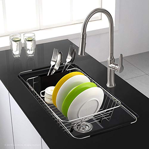 SANNO Over The Sink Expandable Dish Drying Rack Sink Protector Grid 26" L X 14" W, Kitchen Sink Protector Bottom Grid, Stainless Steel, for Sink