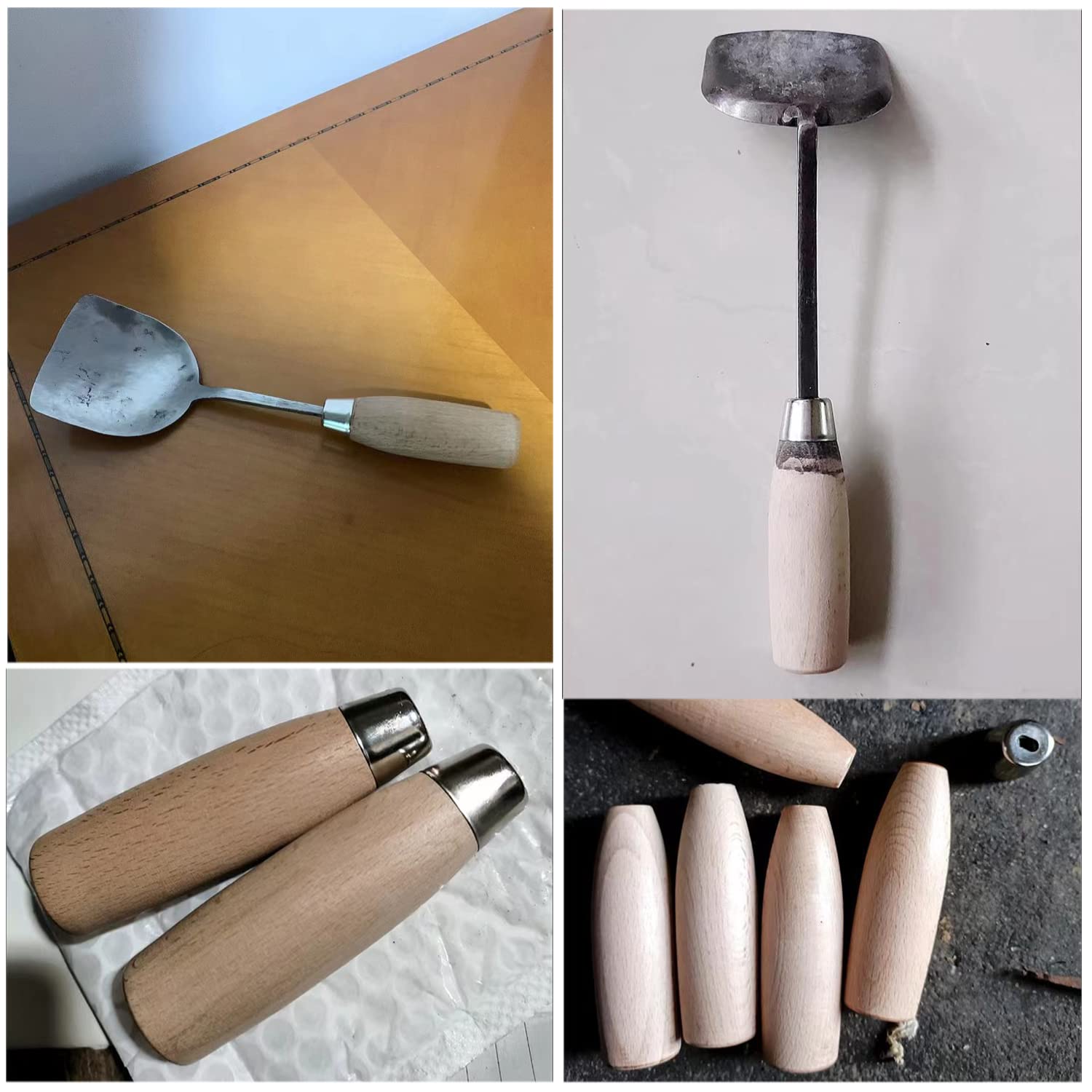 TorSor 2 Pack Kitchen Knife Handle Replacement Wooden Round Grip for Chinese Chef's Knives Vegetable Meat Cleaver Bone Chopper Japanese Cutter Repair Scales DIY Parts