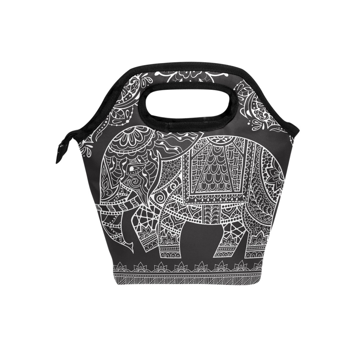 Lunch Bag Tote Ethnic Elephant Lunch Box Neoprene Insulated Gourmet Tote Cooler Warm Pouch For Teens Girls Boys Women Men