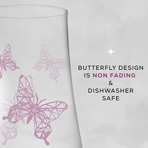 JoyJolt Meadow Butterfly Red Wine Glasses β Premium Red Wine Glasses Set of 2 β Exquisite Pink Butterfly Crystal Wine Glasses β 21oz Long Stem Unique Wine Glasses β Made in Europe