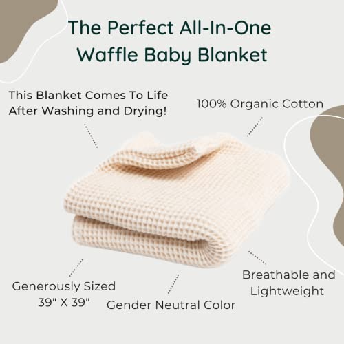judith + lain Waffle Baby Blanket Boho Knit Swaddle - 39"x39" Neutral Receiving Blankets 100% Cotton | Gender Neutral Baby Registry Newborn Essentials