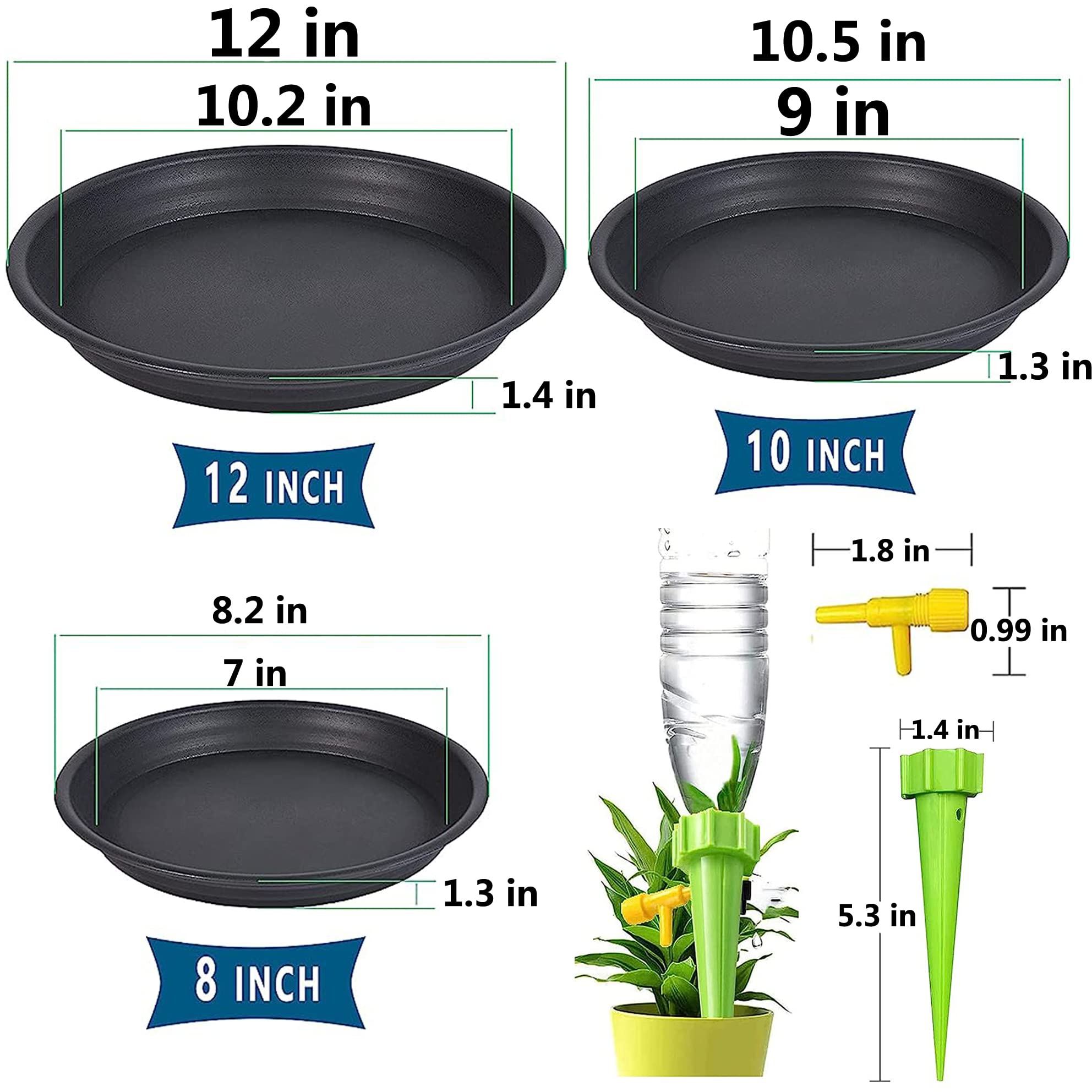 NABAOXUN 6Pack 8,10,12Inch Plastic Drip Trays Plant Saucers for Indoors Outdoor Plant, Thick Heavy Durable Sturdy Flower Pot Trays for Pots Planter, Blackā¦