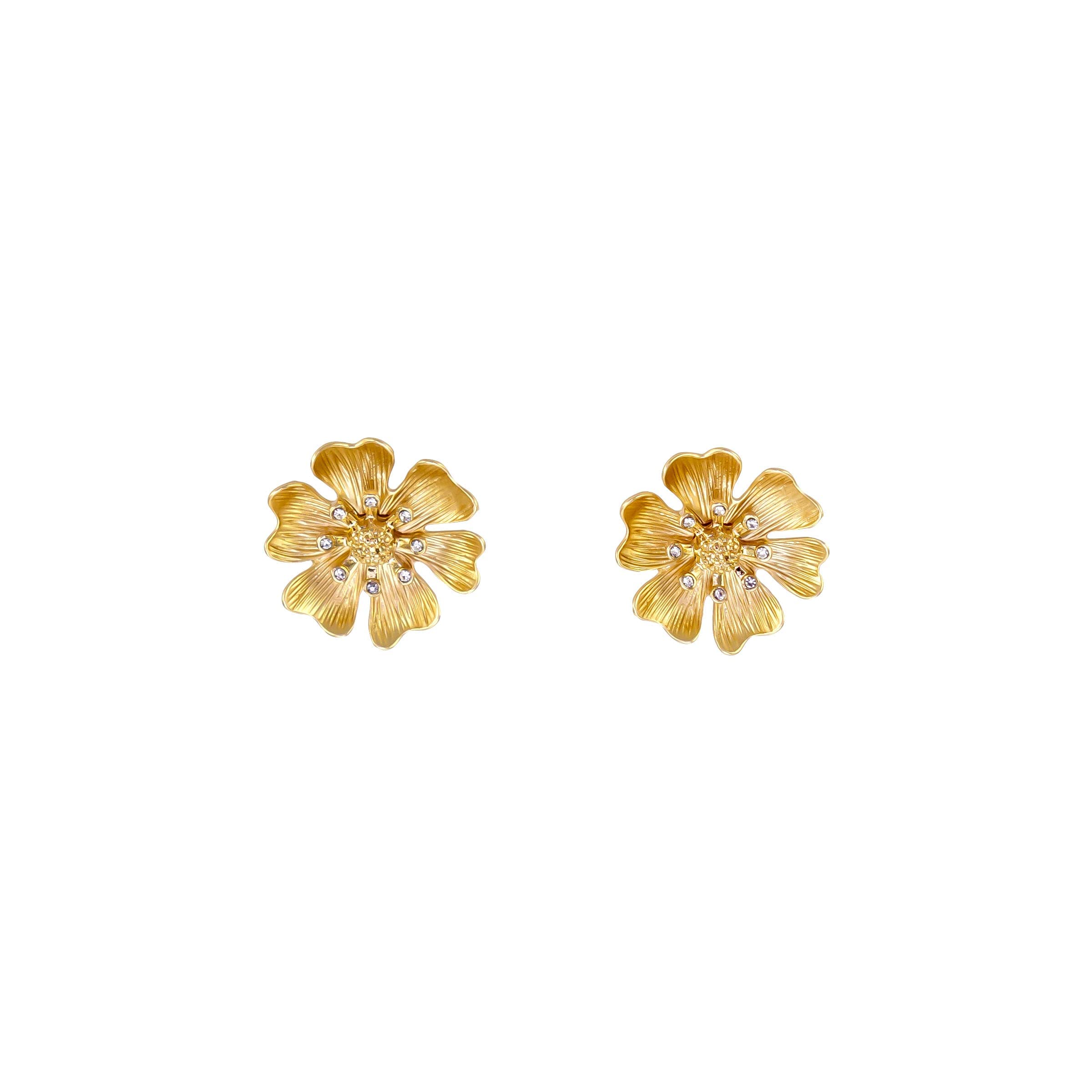 Laura Ashley Womens Jewelry Gold Large Flower Stud Floral Earrings with Crystal
