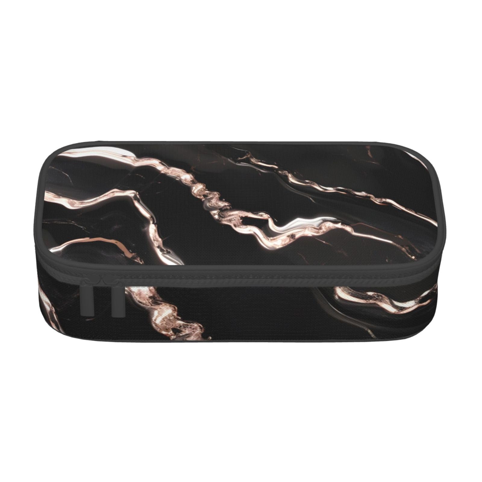 QHWLR Black rose gold Marble print Pencil Case Large Capacity Pen Pouch for interlayer Adults Cosmetic Bag Supplies 