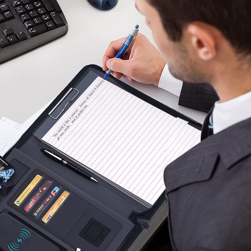 HOUKAI A4 Charging Portfolio Folder Multifunction Zipper Binder with 6000mah Power Office Notebook Organizer (Color : E)