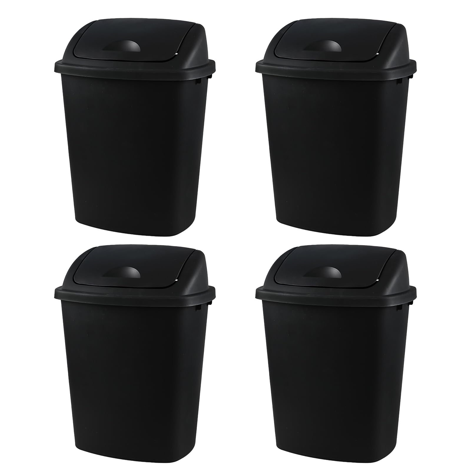 Obstnny 10 Gallon Plastic Swing Top Garbage Can Set of 4, Large Trash Can for Kitchen, Garden, Campus, Black