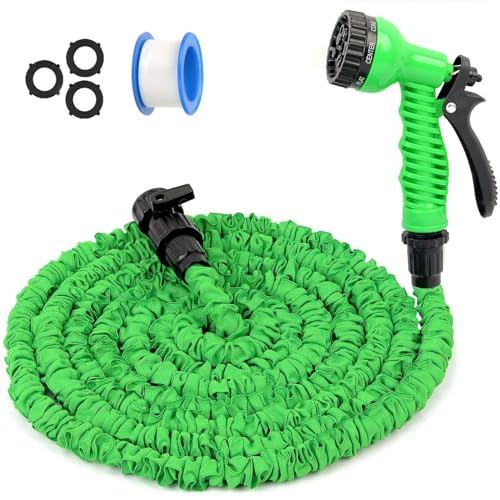 Numhew Expandable Garden Hose Water Pipe - 50FT Upgraded Expandable Water Hose with 7 Pattern Spray Nozzle, Retractable Latex Core Flexible Expanding Hose, Green