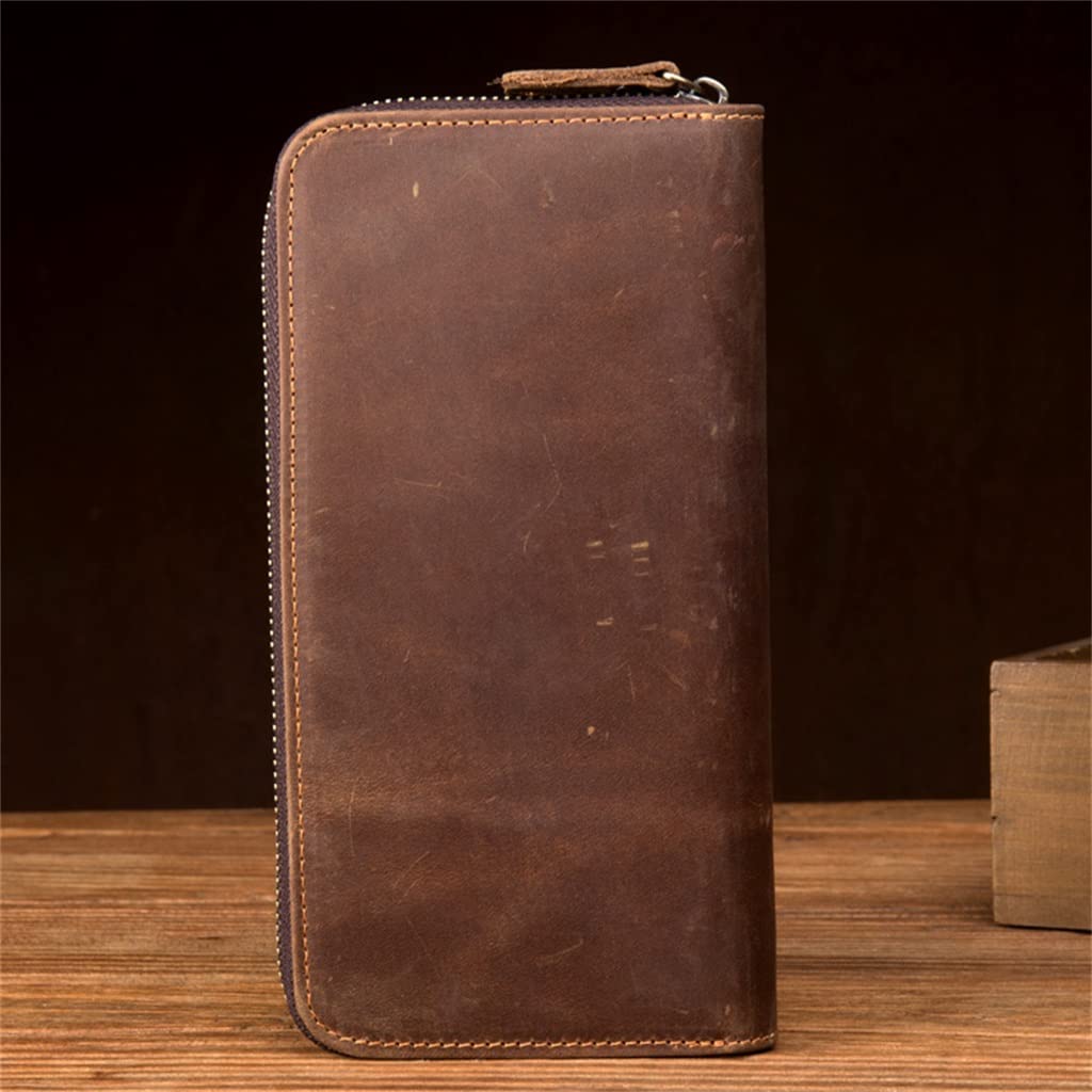 LIUZH Vintage Handmade Leather Purse Long Zipper Hand Hold Bag Money Clip Wallet Men's Storage Bag Wallet