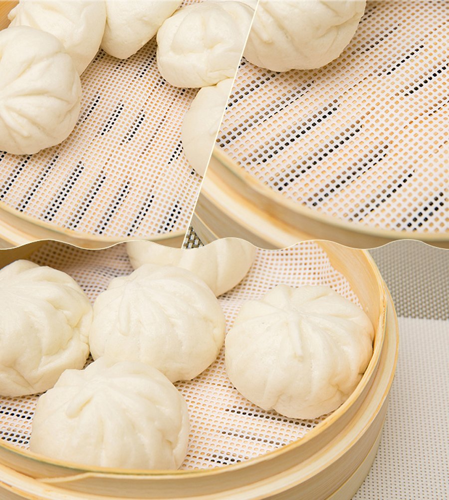Lucky Gourd Reusable Non-Stick Silicone Steamer Pad Mesh Round Dumplings Mat,Pack of 4 (17.3 Inch/44 CM)