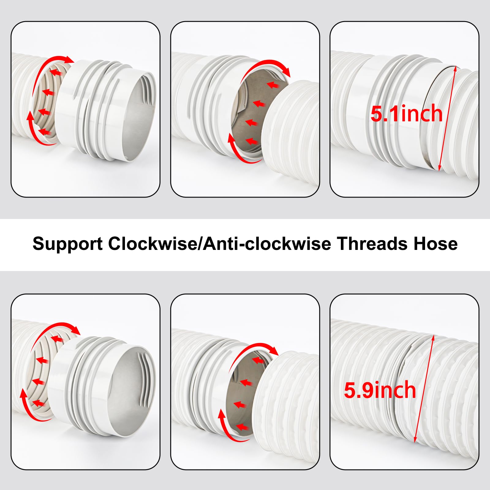 ODDMUCK Portable AC Hose Coupler with 5.1"/5.9" Diameter Exhasut Vent Connector for Clockwise&Counter Clockwise Threads Air Conditioner Hose Coupler Coupling Extension (5.1"/5.9β)
