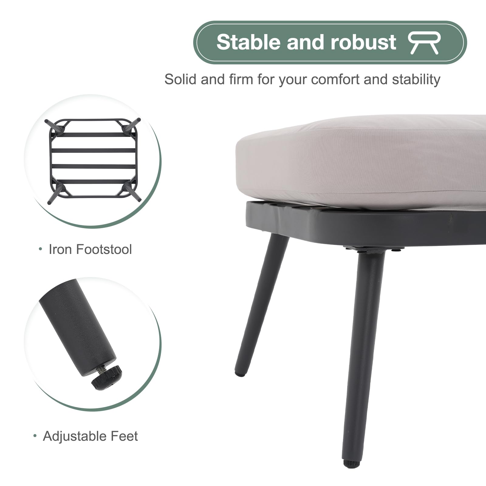 OC Orange-Casual Patio Footstool Ottoman,2-Piece Set Iron Footrest Ottoman with Premium Fabrics,Includes Thick Cushions, Seating for Living Room,Indoor, Outdoor, Garden