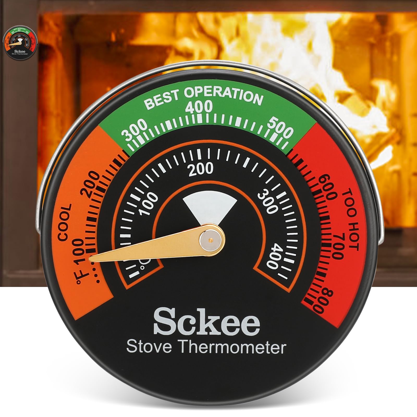 Wood Stove Thermometer, Magnetic Stove Temperature Stove Top Thermometer for Wood Burning Stove, Gas Stove, Pellet Stove, Temperature Meter for Fireplace, Pipe Thermometer Wood Stove