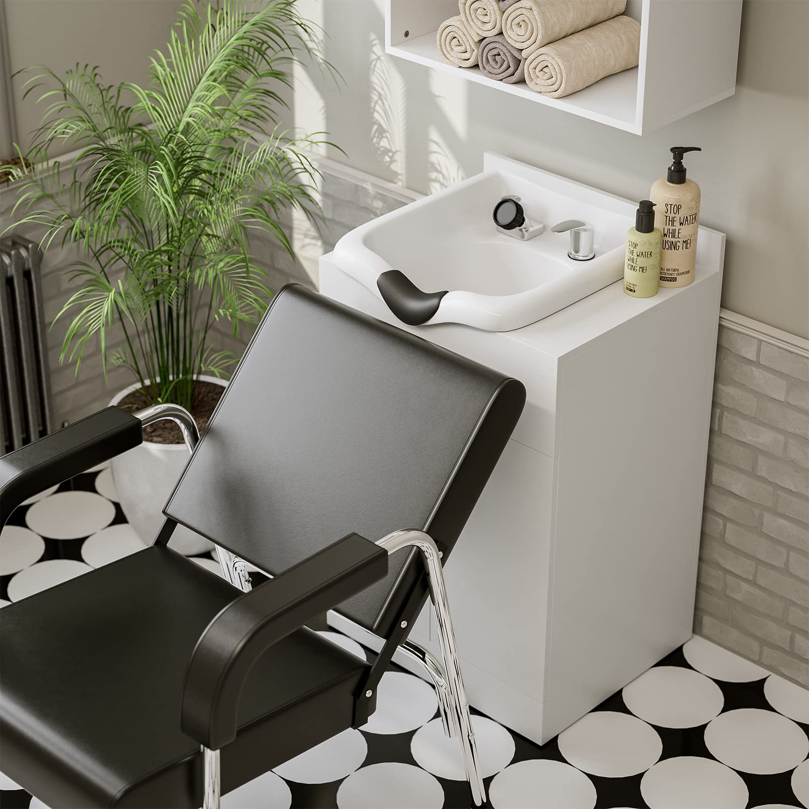 Paddie White Shampoo Backwash Station for Salons, Salon Station with Shampoo Bowl, Suitable Height match with Shampoo Chair