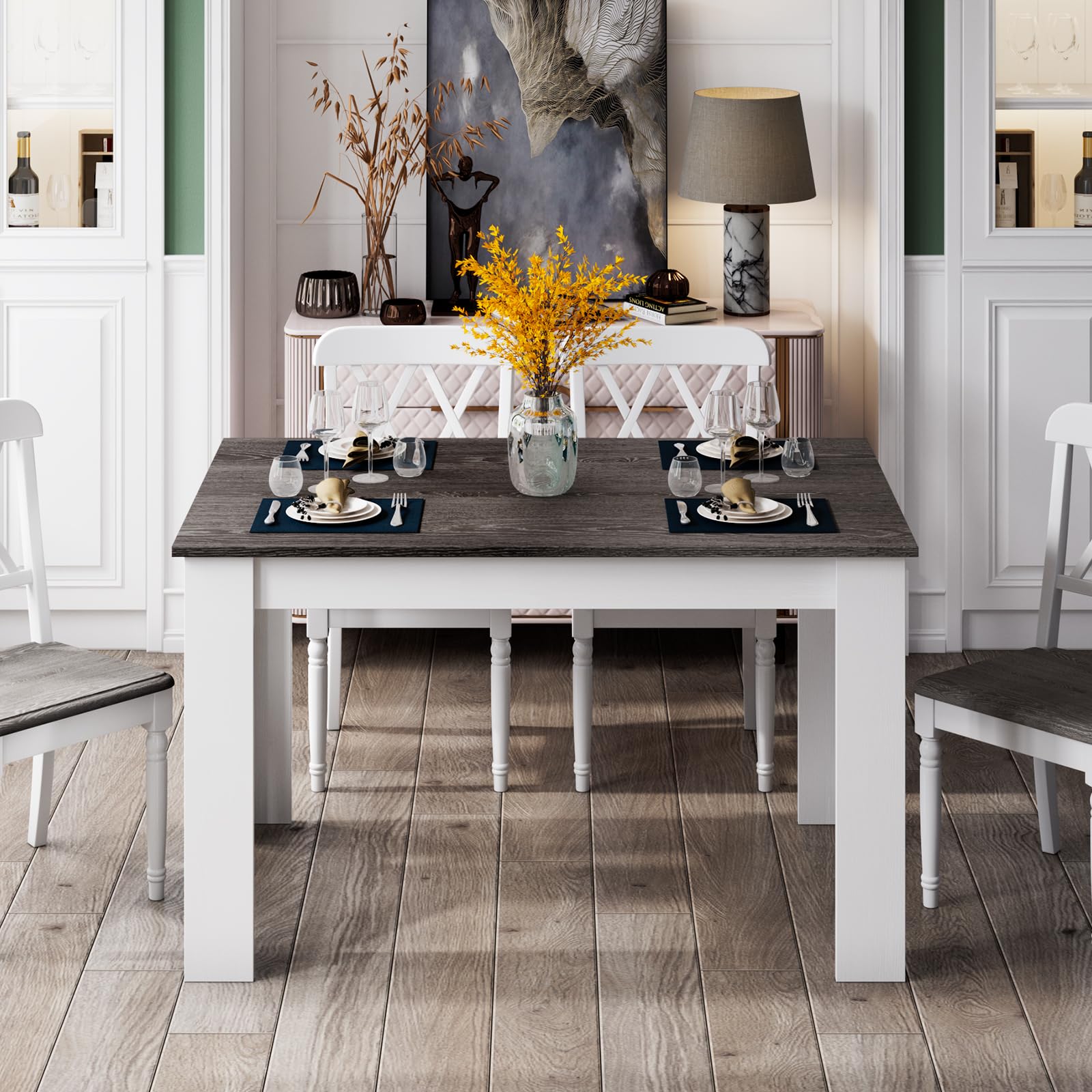 Giantex Wooden Dining Table, Modern Kitchen Table for 4, Rectangular Dinner Table for Kitchen, Dining Room, Living Room, Home Dinette Furniture, 47" L x 28" W x 30" H, (White & Dark Gray)