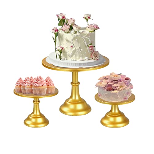 SUPERELE 3 Piece Gold Cake Stand Set for Dessert Table Display 12" Cupcake Holders 10" Round Iron Cake Stands for Baby Shower Wedding Birthday Party