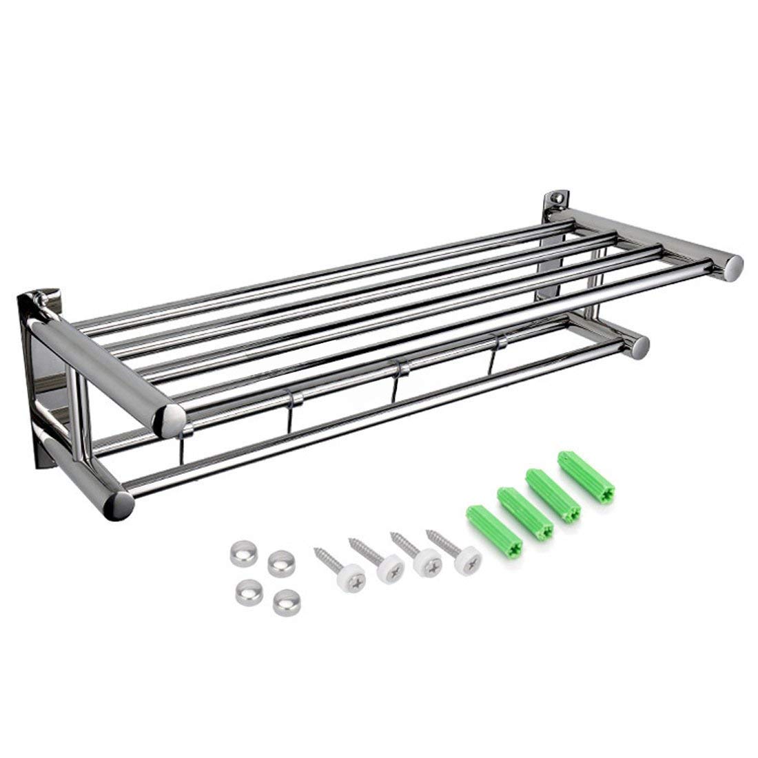 Towel Rails Wall Mounted Hotel Towel Shelf Storage Holder Compatible with 4 Hooks,Bathroom/Kitchen Towel Rack Stainless Steel for for Towels, Bathrobe, Tea Towels Towel Racks to Pursue Happiness