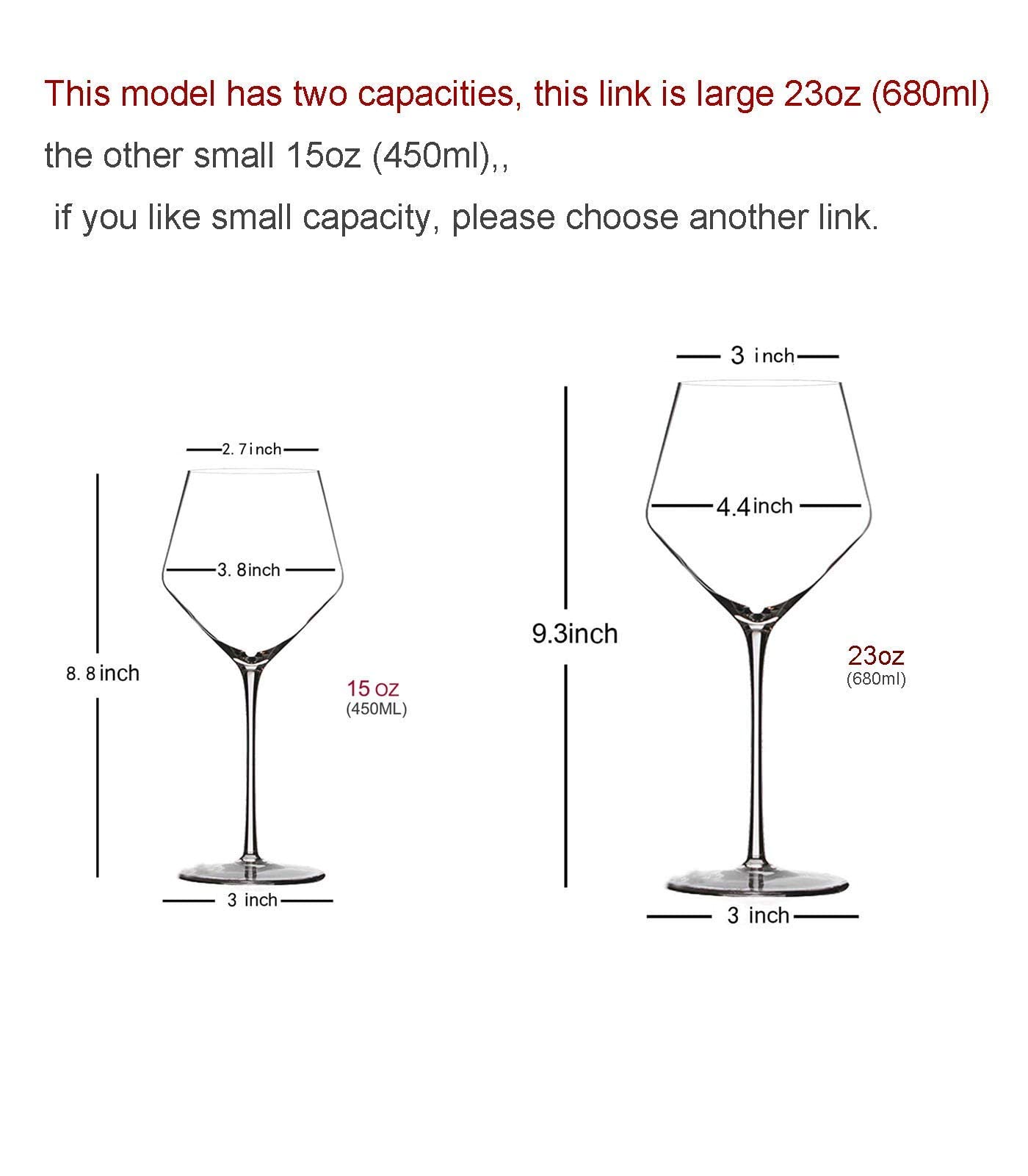 KOSIUN, Wine Glasses, Hand Blown,Large Bowl, Lead-Free Crystal, Long Stem, 23-Ounces, Burgundy, Set of 4