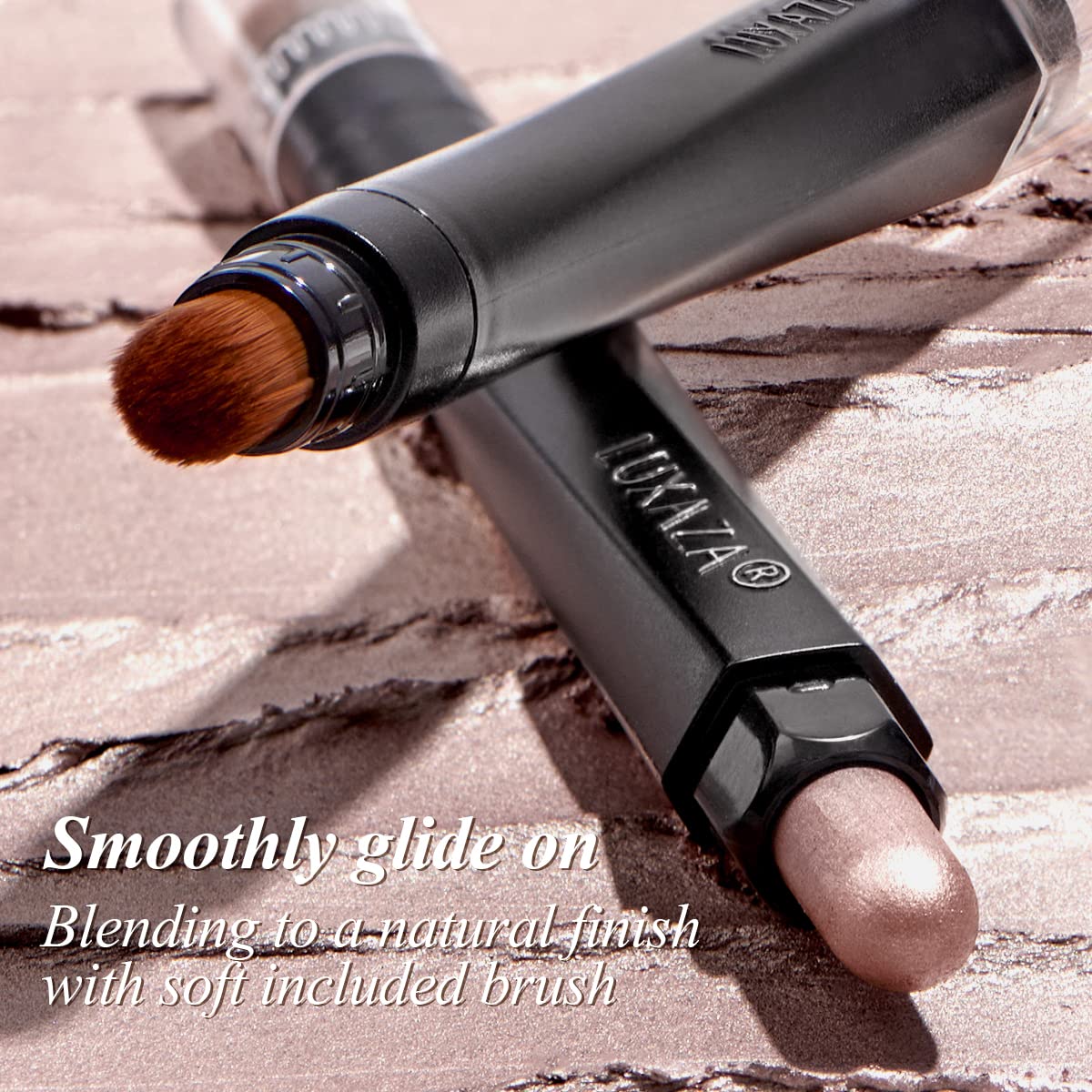 LUXAZA Eye Shadow Stick, Cream Single Makeup with Blending Brush, Eye Brightener Stick, Highlighter Stick, Eyeliner, Smooth Metallic #74 Cloud Pink Pearl