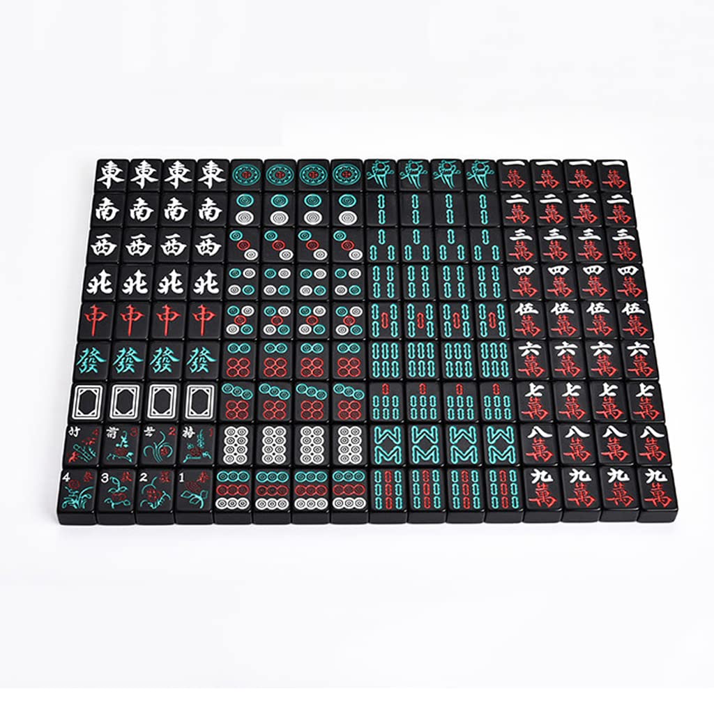 Mahjong Sets, Classic Mahjong Game Set,144 Black Mah-Jongg Tiles,Traditional Mahjongg Games for Family Game