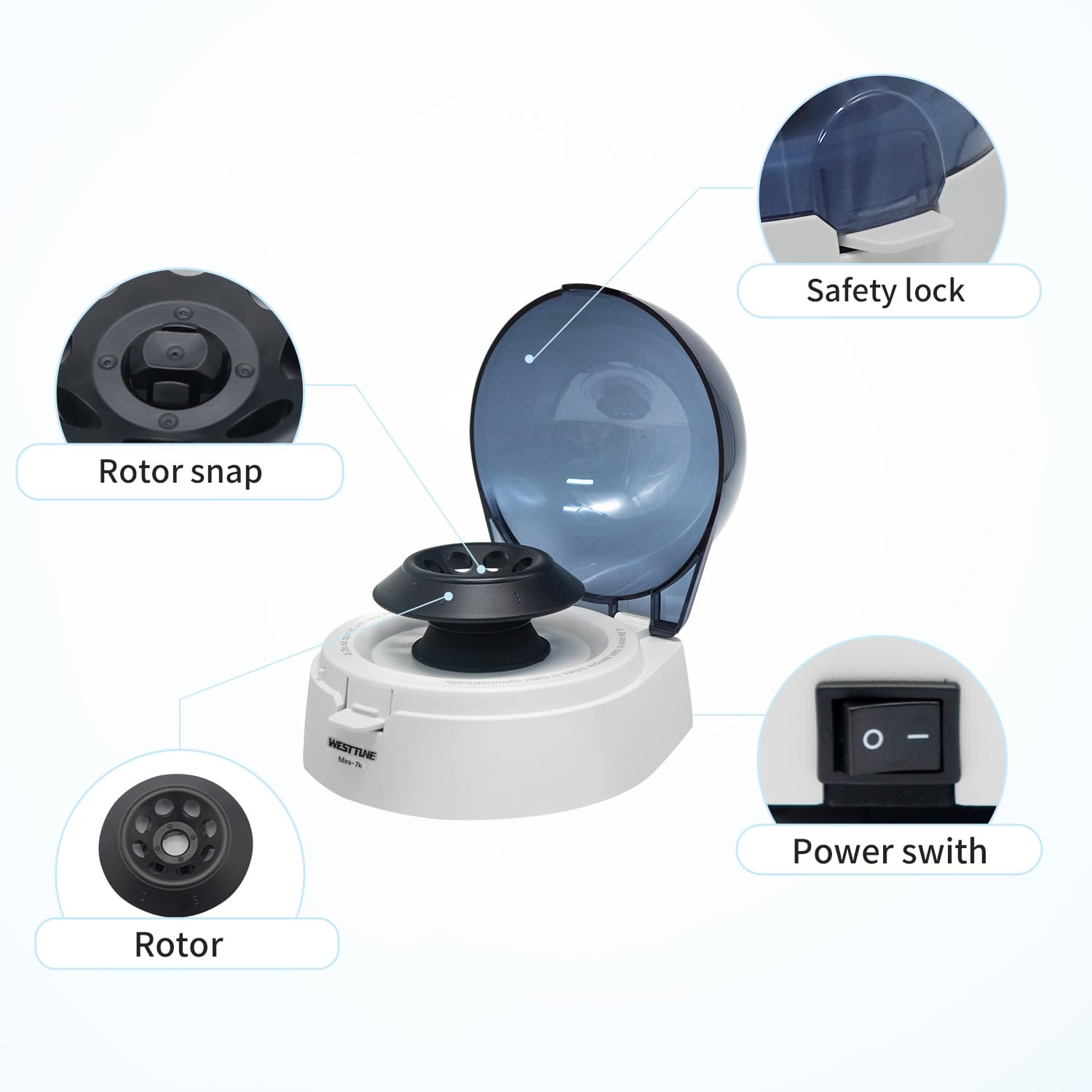 WEST TUNE 7000 RPM Microcentrifuge,Lab Benchtop Centrifuge.Mini Centrifuge Machine with Low Noise,2 Rotors for 0.2/0.5/1.5/2ml Centrifuge Tubes and PCR Strips