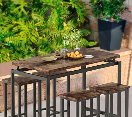 tantohom Dining Table Set for 4, Metal Frame Modern Wood Bar Table and Chairs Set, Kitchen Table and Chairs for 6 for Space Saving