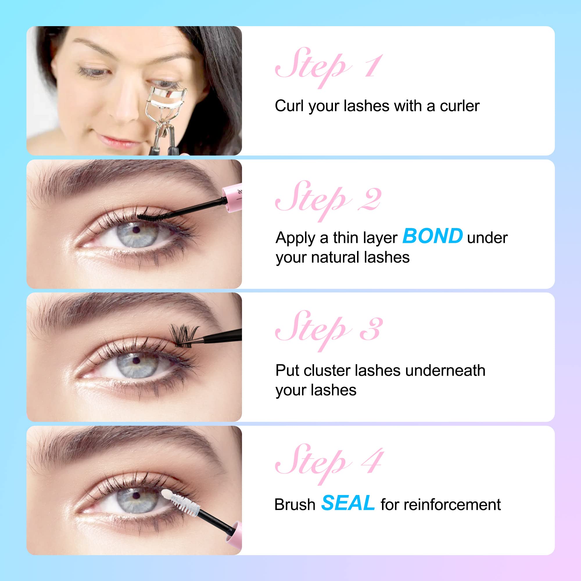JIMIRE Bond and Seal Lash Glue for Lash Clusters DIY Eyelash Clusters Strong Hold Eyelash Adhesive 10ml 2 in 1 Waterproof Lash Glue for DIY Eyelash Extensions at Home