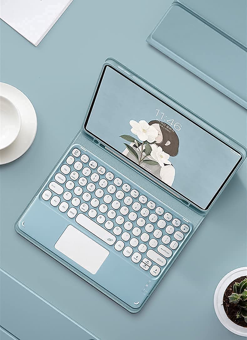 QIYIBOCASE Trackpad Keyboard case for iPad 10th Generation 2022, Folio Smart Cover with Pencil Holder, Round Key Magnetically Detachable Touchpad Keyboard for 10.9 inch iPad 10 (Blue)