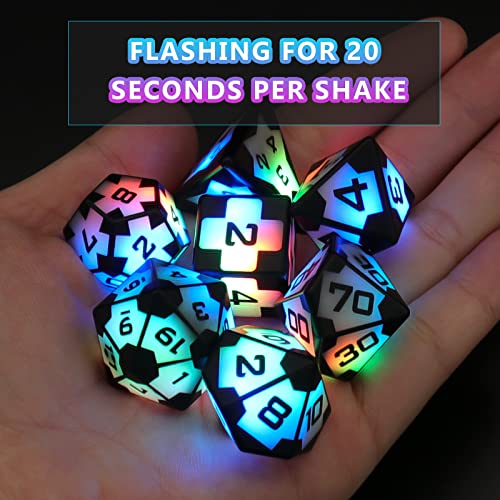 LED DND Dice Rechargeable, Light up Dice Electronic Dice Set with Charging Box Dungeons and Dragons D&D Dice Glow in The Dark Football Dice for World Cup HNCCESG LED Flashing Dice Role Playing Game