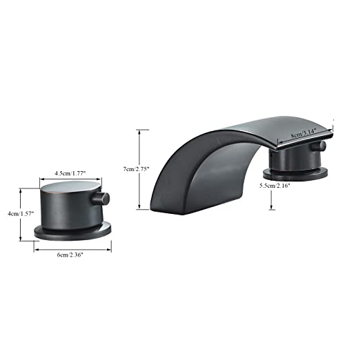 Oulantron ORB Waterfall Bathroom Faucet Widespread for Sink, Bathroom Basin Sink Faucet LED with Changing, 3 Holes 2 Handle Basin Mixer Tap Solid Brass Vanity Bathroom Sink Faucet